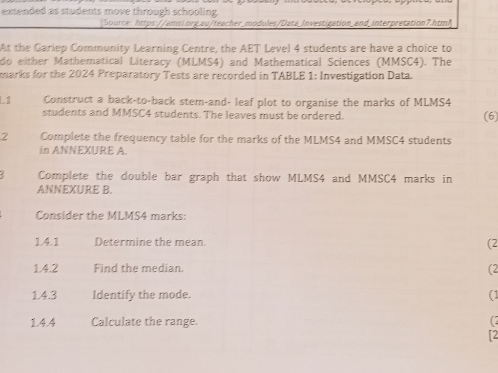 L1 Construct a back-to-back stem-and-leaf | StudyX
