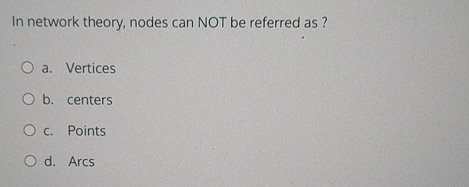 In network theory, nodes can NOT be referred | StudyX