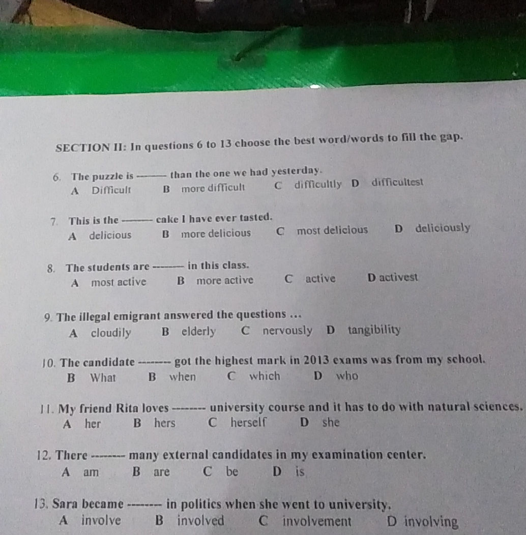 SECTION II: In questions 6 to 13 choose the | StudyX