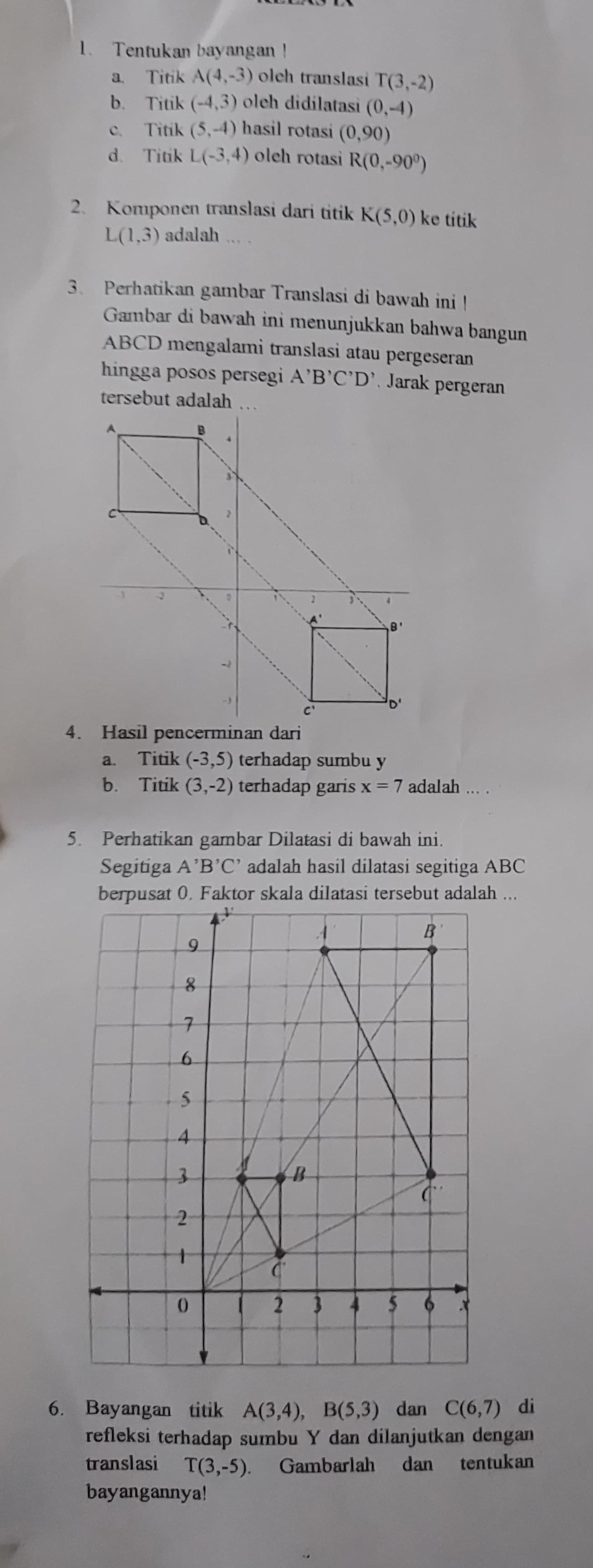 1. Tentukan bayangan! a. Titik A(4,-3) oleh | StudyX