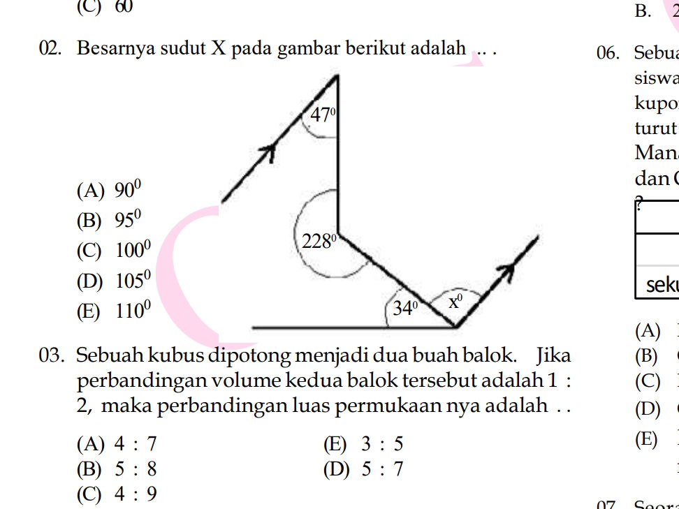 02. Besarnya sudut X pada gambar berikut | StudyX