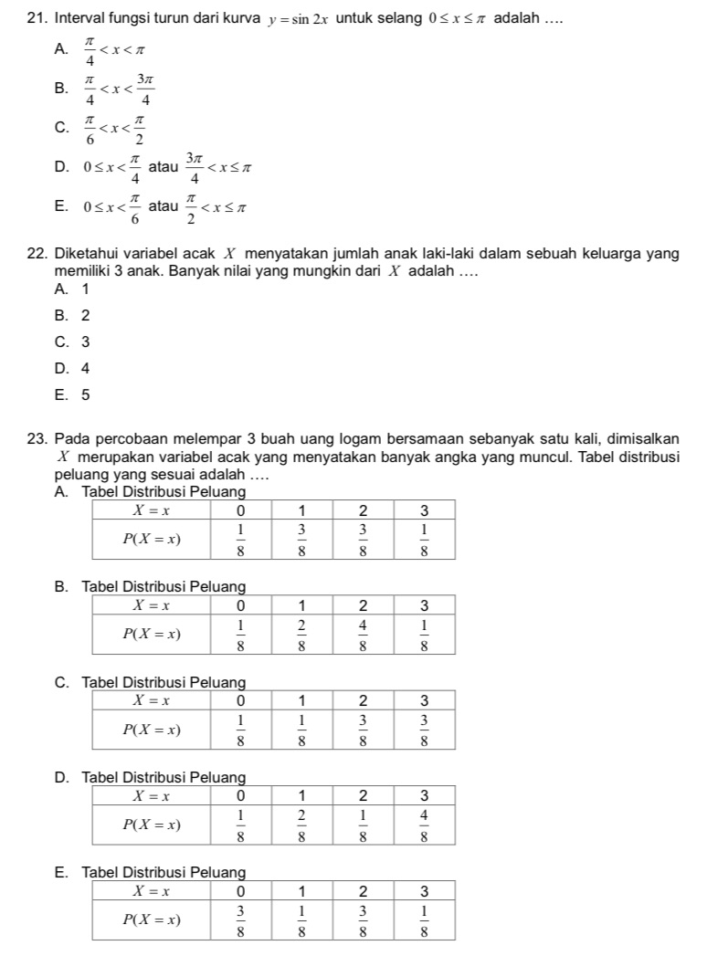 21. Interval fungsi turun dari kurva $y = | StudyX