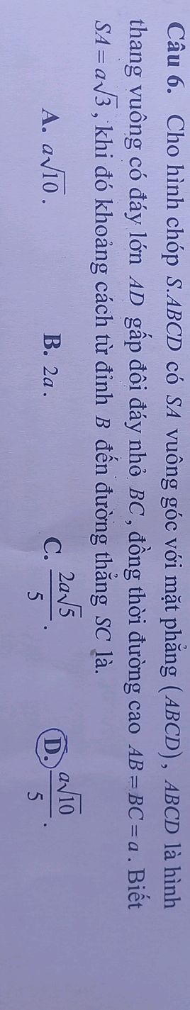 Câu 6. Cho hình chóp S.ABCD có SA vuông góc | StudyX