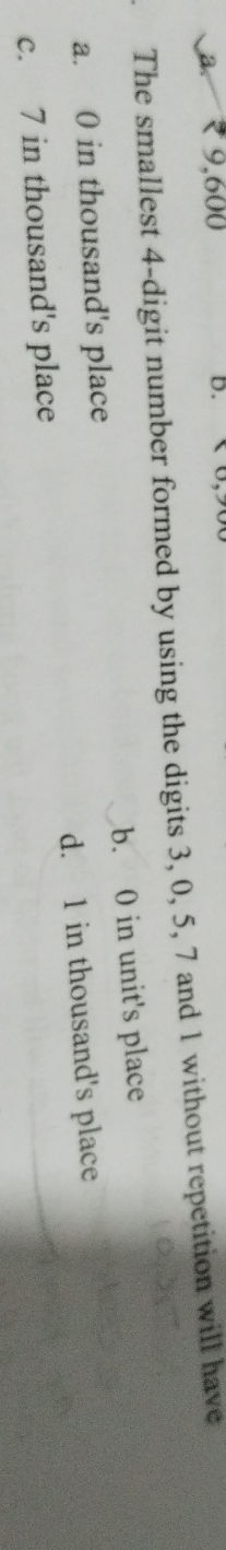The smallest 4-digit number formed by using | StudyX