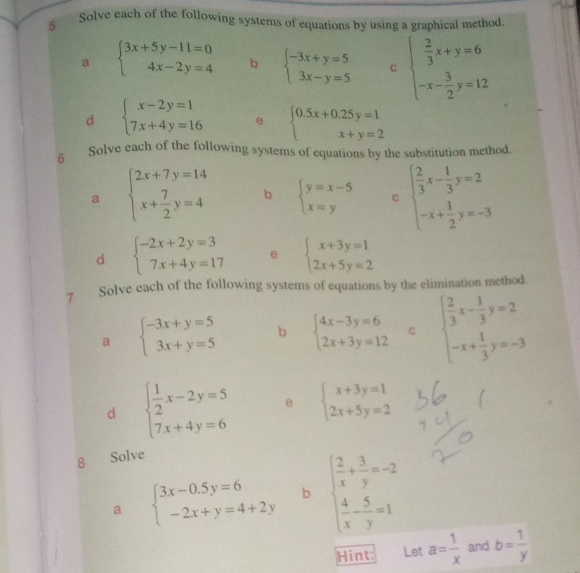 5. Solve each of the following systems of | StudyX