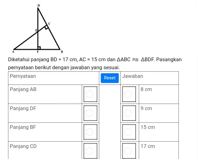 Diketahui panjang BD = 17 cm, AC = 15 cm dan | StudyX