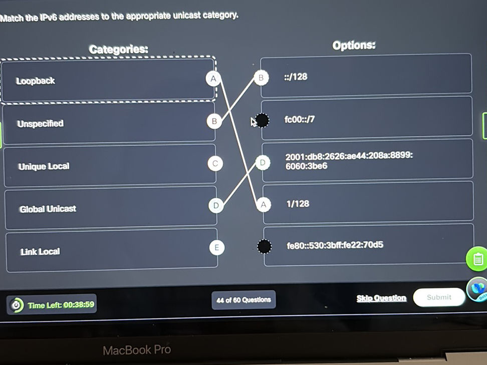 Match the IPv6 addresses to the appropriate | StudyX