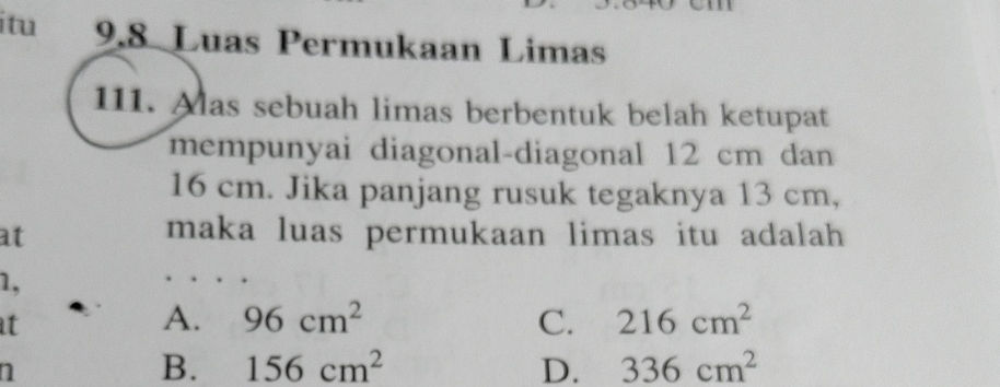 111. Alas sebuah limas berbentuk belah | StudyX