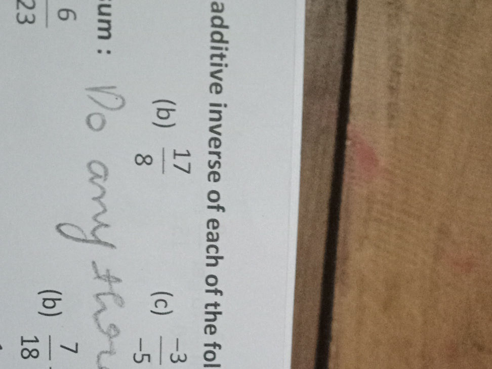 additive inverse of each of the fol (b) | StudyX