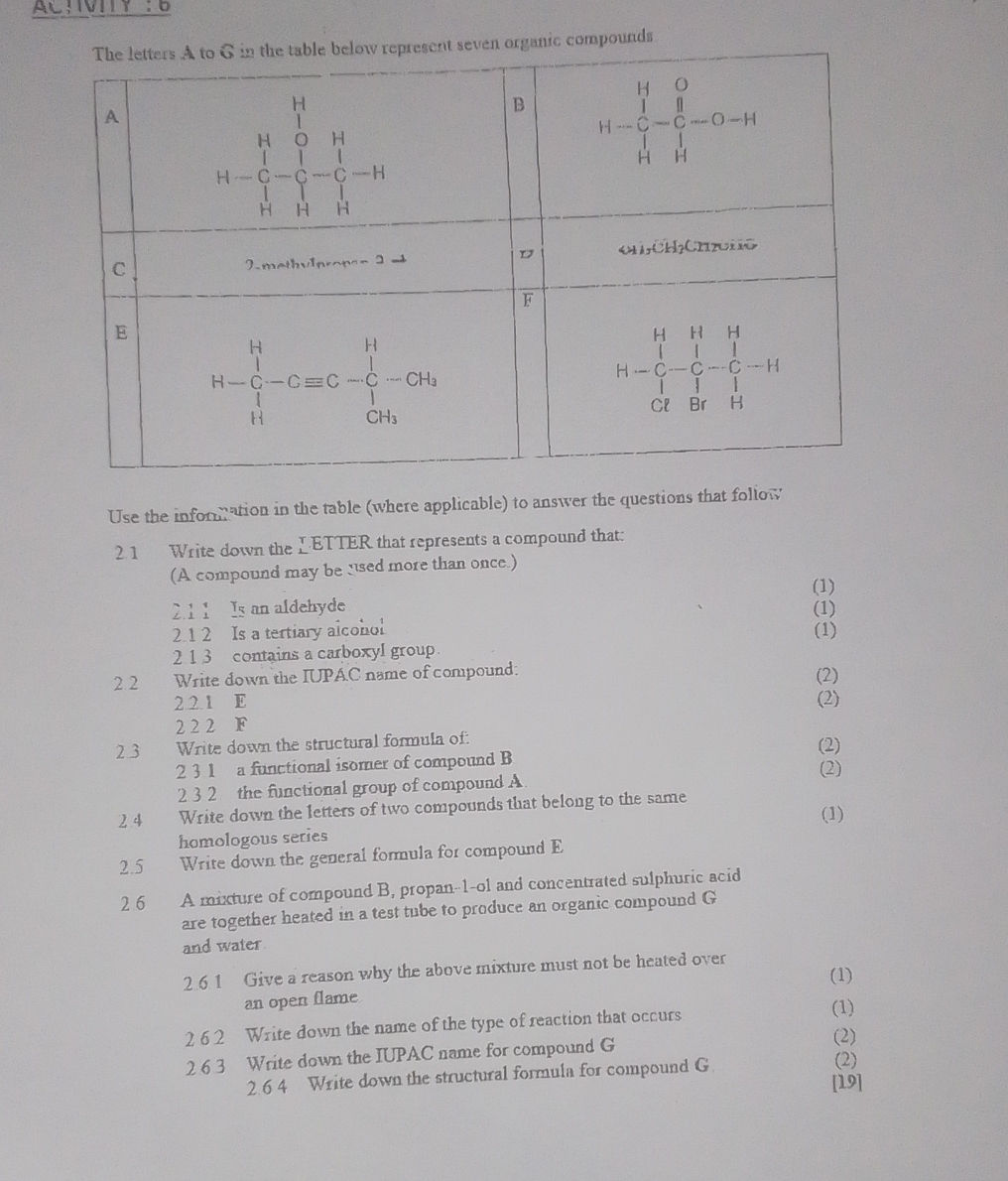 The letters A to G in the table below | StudyX