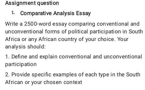 Assignment question 1. Comparative Analysis | StudyX