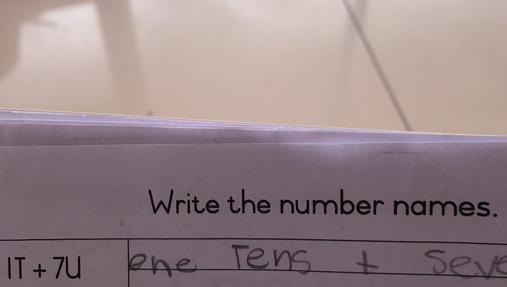 Write the number names. 1T + 7U ene Tens + | StudyX