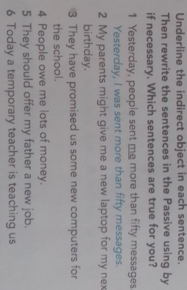 Underline the indirect object in each | StudyX