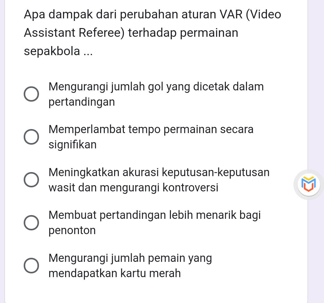Apa dampak dari perubahan aturan VAR (Video | StudyX
