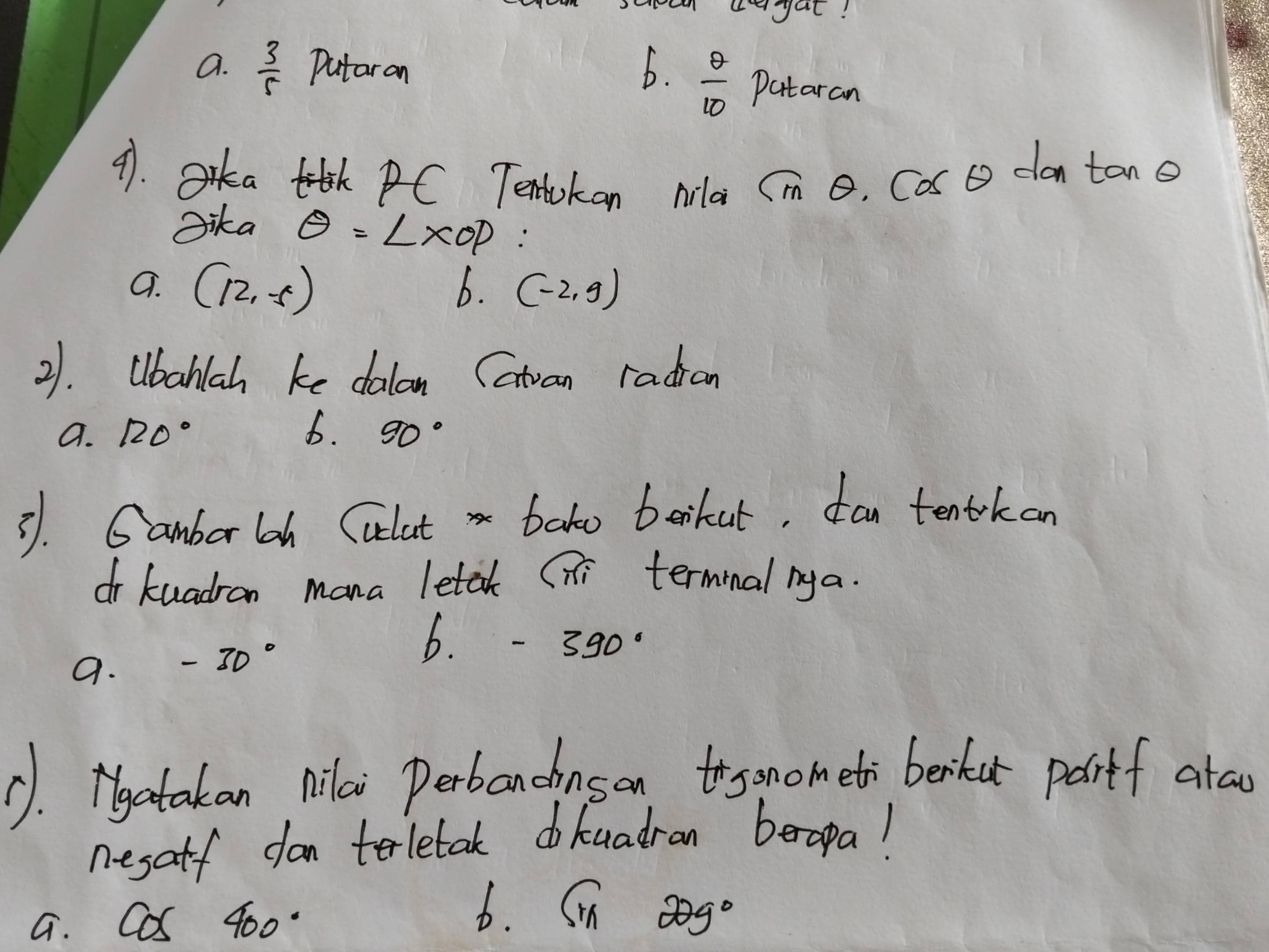 1). Jika titik PC Tentukan nilai sin θ, cos | StudyX