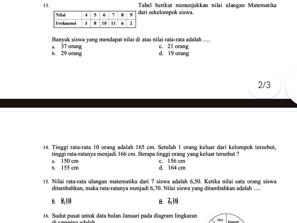 13. Tabel berikut menunjukkan nilai ulangan | StudyX