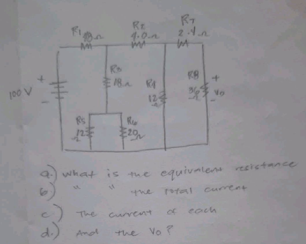 a.) what is the equivalent resistance b.) | StudyX