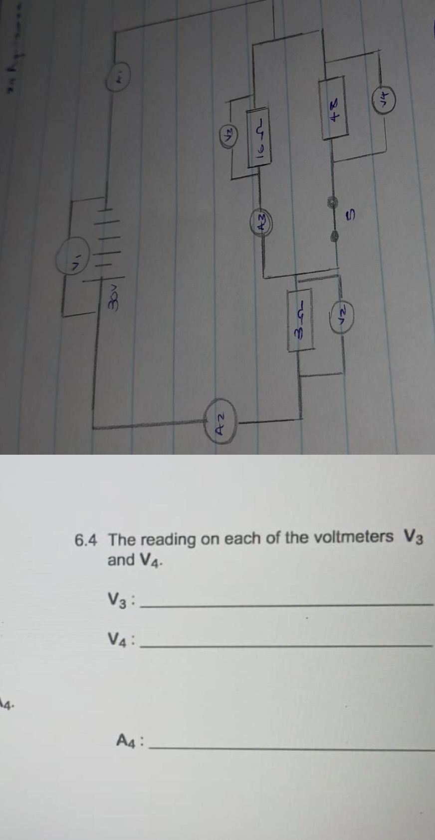 6.4 The reading on each of the voltmeters V3 | StudyX