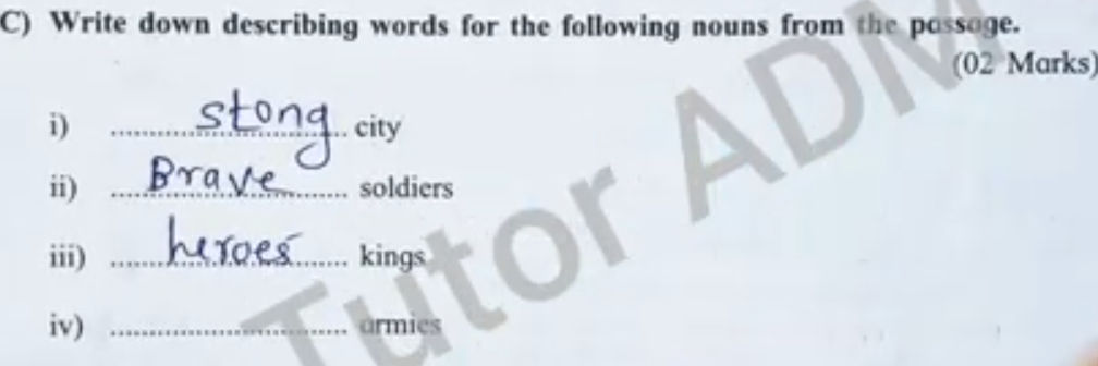 C) Write down describing words for the | StudyX