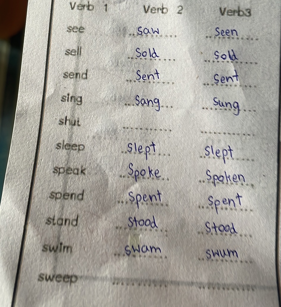 Verb 1 | Verb 2 | Verb 3 ---|---|--- see | | StudyX