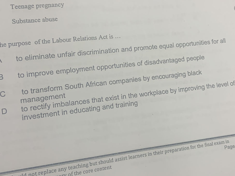 The purpose of the Labour Relations Act | StudyX