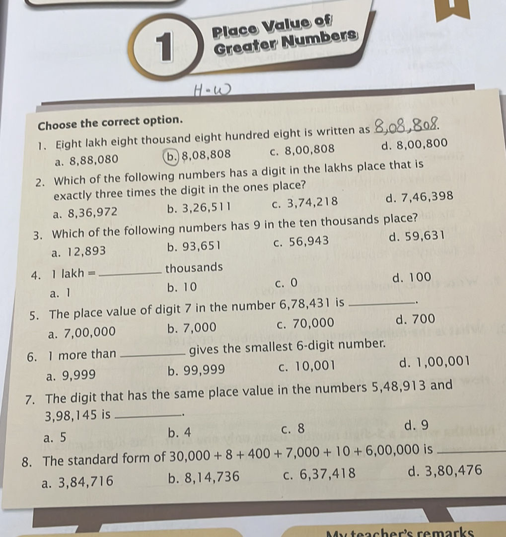 Choose the correct option. 1. Eight lakh | StudyX