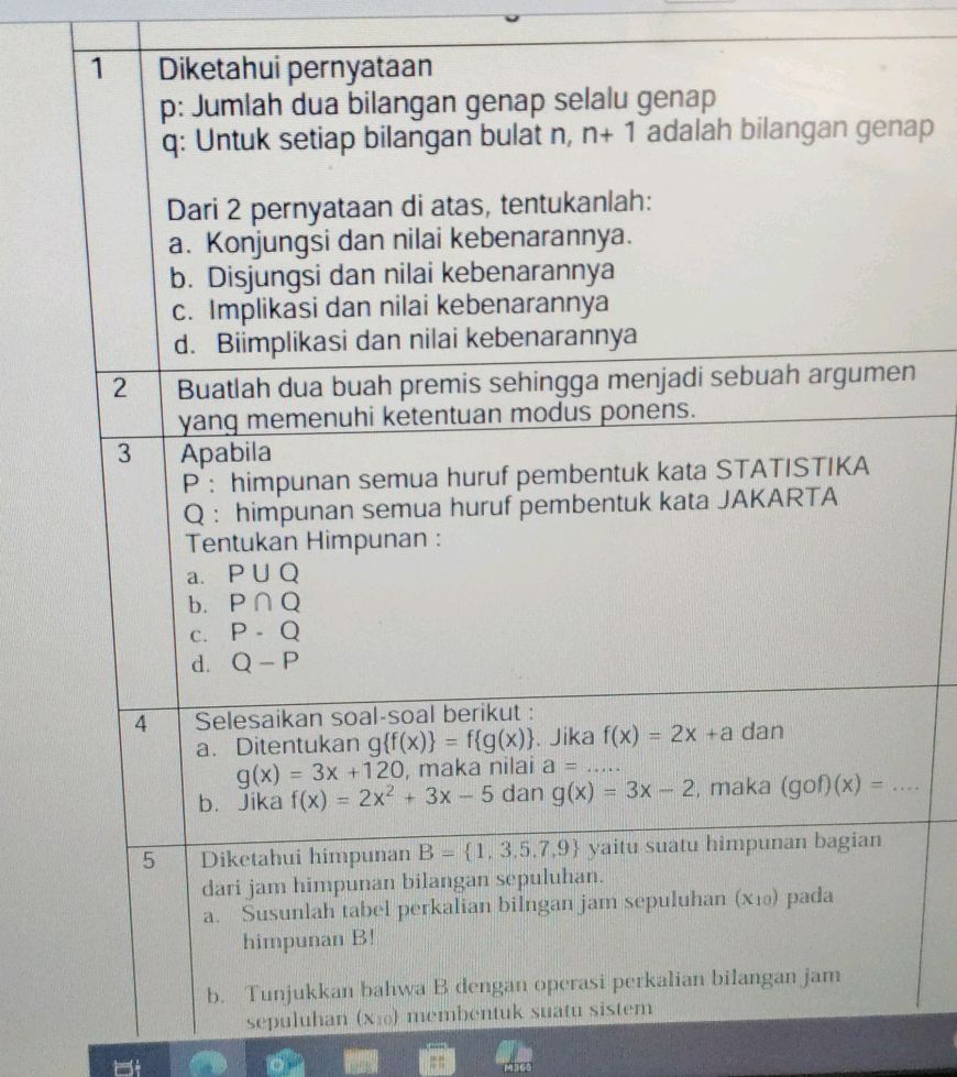 1. Diketahui pernyataan p: Jumlah dua | StudyX