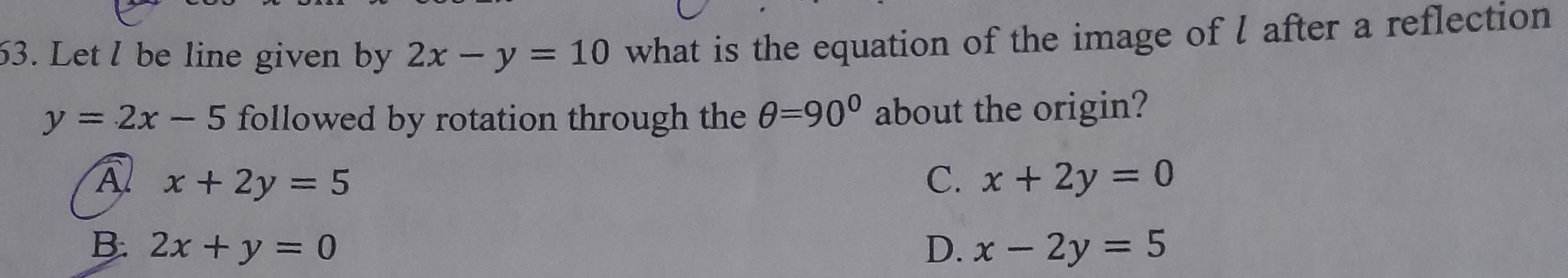63. Let l be line given by 2x - y = 10 what | StudyX