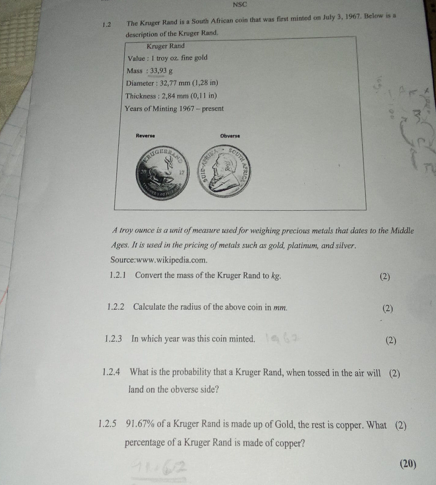 1.2 The Kruger Rand is a South African coin | StudyX