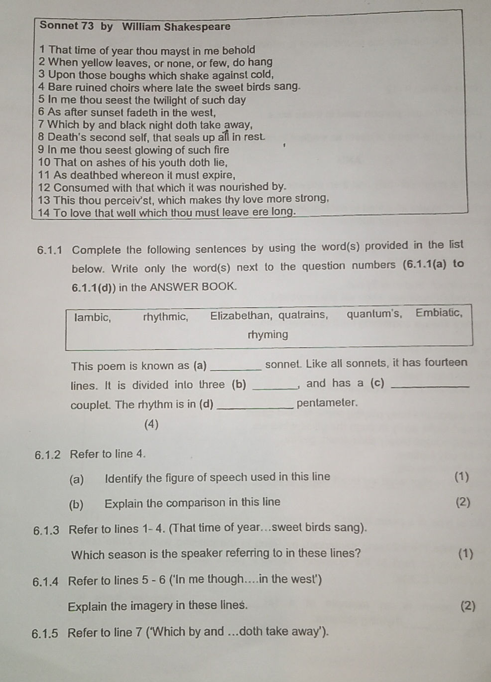6.1.1 Complete the following sentences by | StudyX