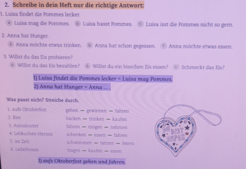 2. Schreibe in dein Heft nur die richtige | StudyX
