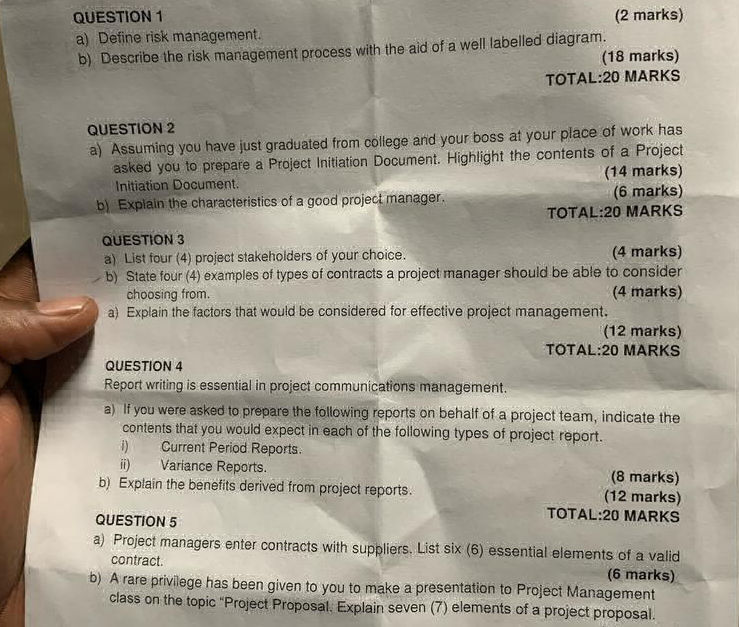 QUESTION 1 a) Define risk management. b) | StudyX