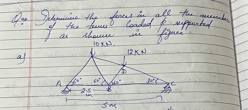 Qas. Determine the forces in all the member | StudyX