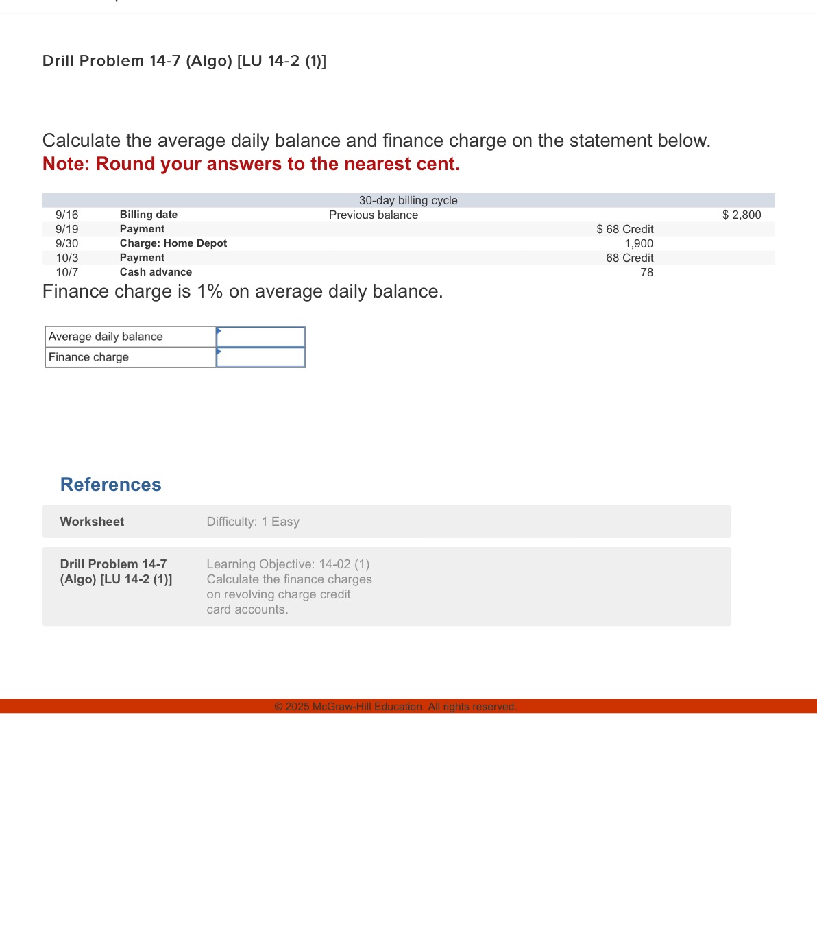 Calculate the average daily balance and | StudyX