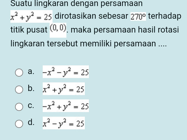 Suatu lingkaran dengan persamaan \(x^2 + y^2 | StudyX