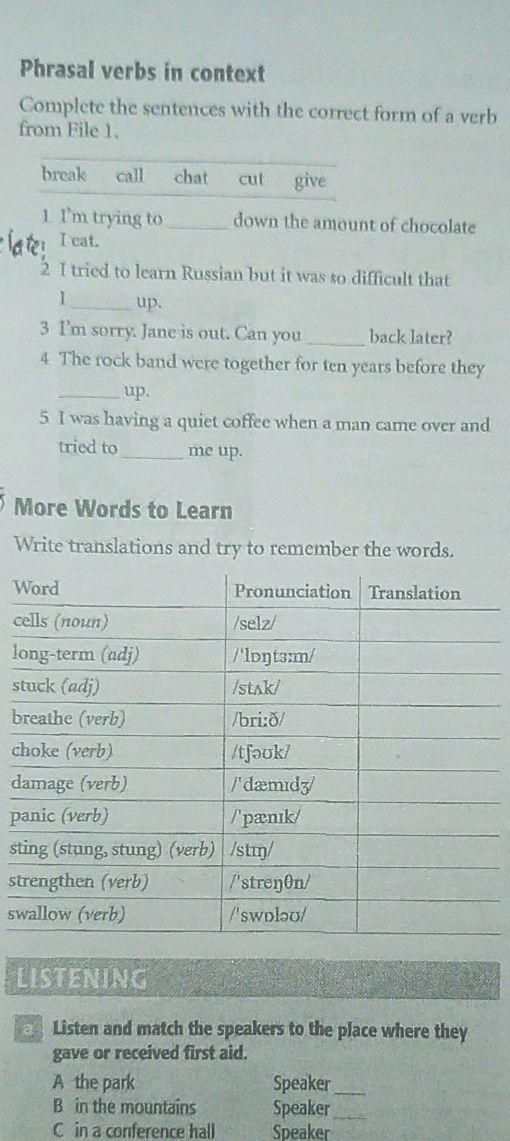 Phrasal verbs in context Complete the | StudyX