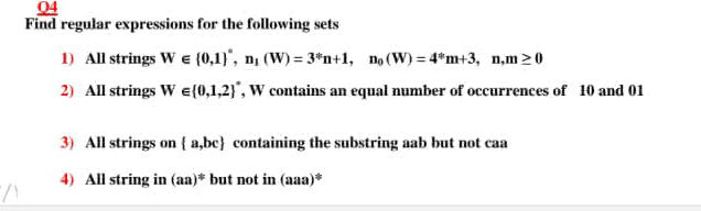 Find regular expressions for the following | StudyX