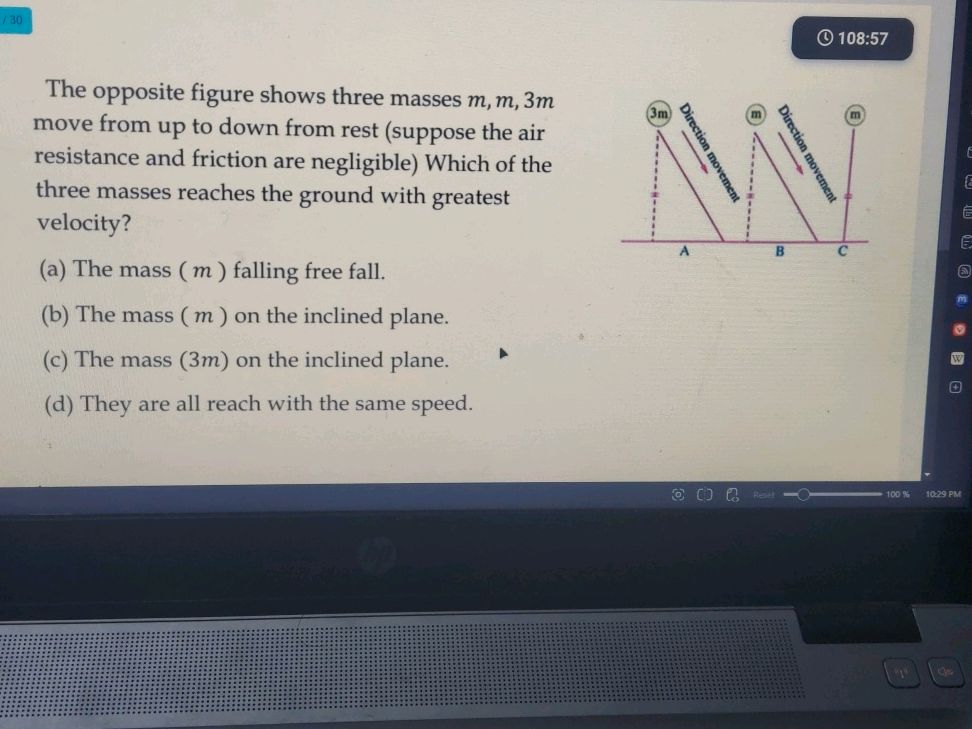 The opposite figure shows three masses $m$, | StudyX
