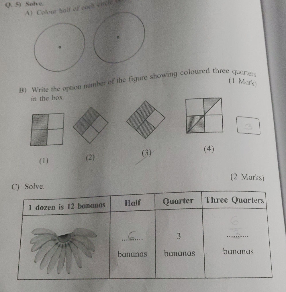 A) Colour half of each circle. B) Write the | StudyX