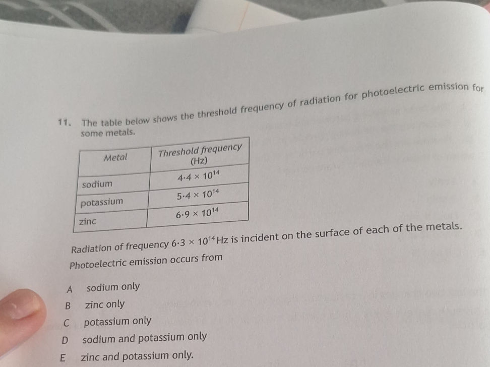 11. The table below shows the threshold | StudyX