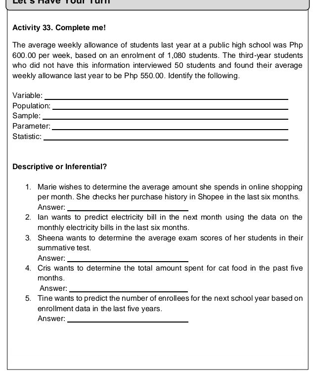 Activity 33. Complete me! The average | StudyX