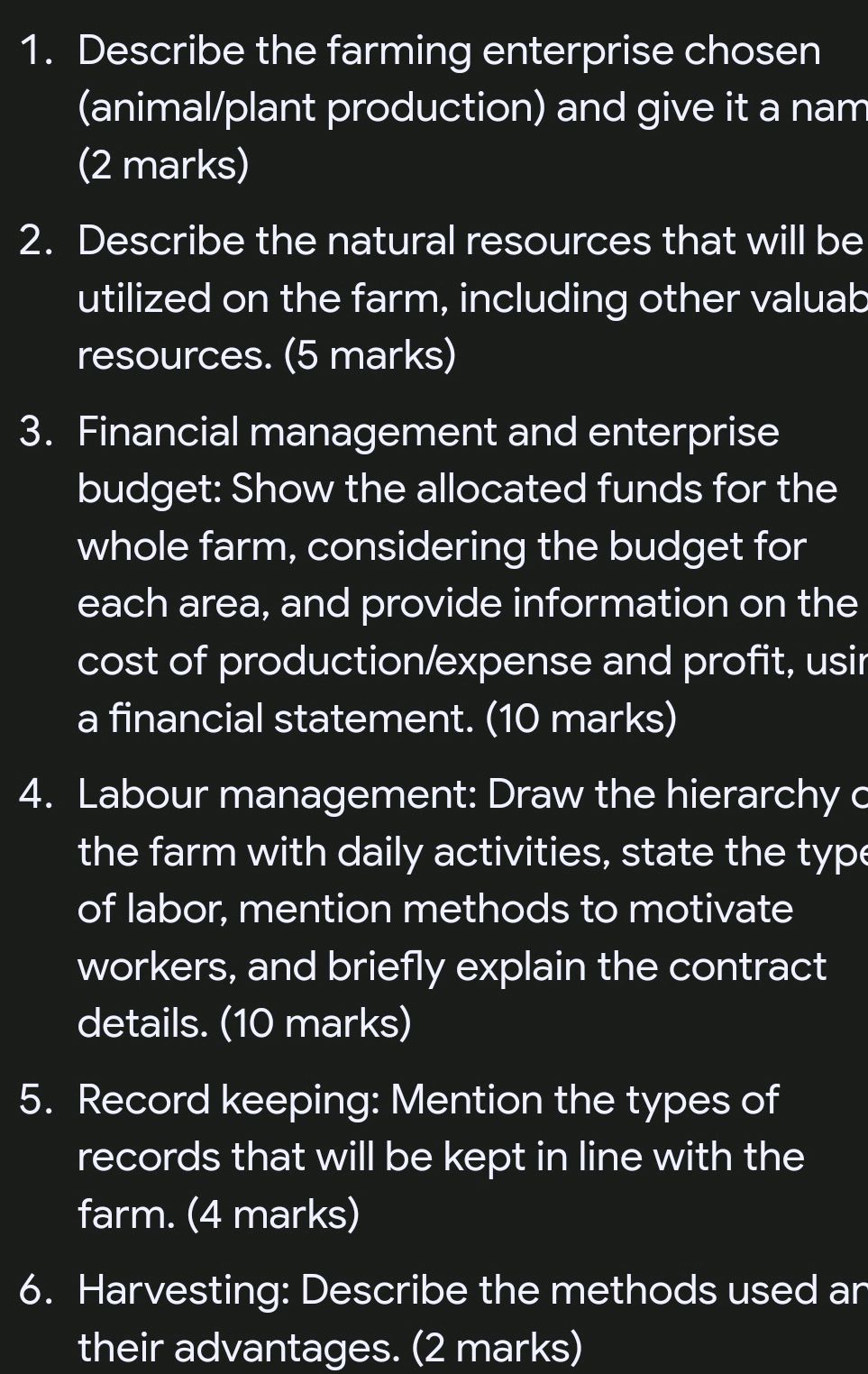 1. Describe the farming enterprise chosen | StudyX