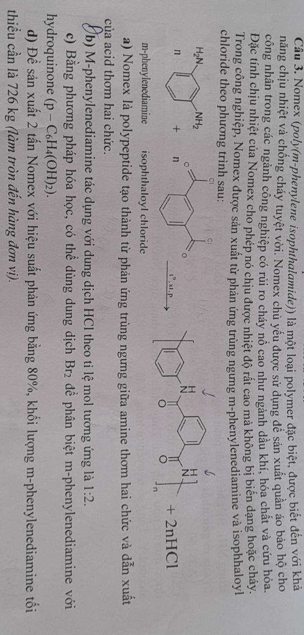 Câu 3. Nomex (poly(m-phenylene | StudyX