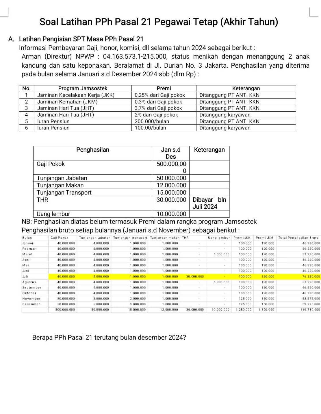 Berapa PPh Pasal 21 terutang bulan desember | StudyX