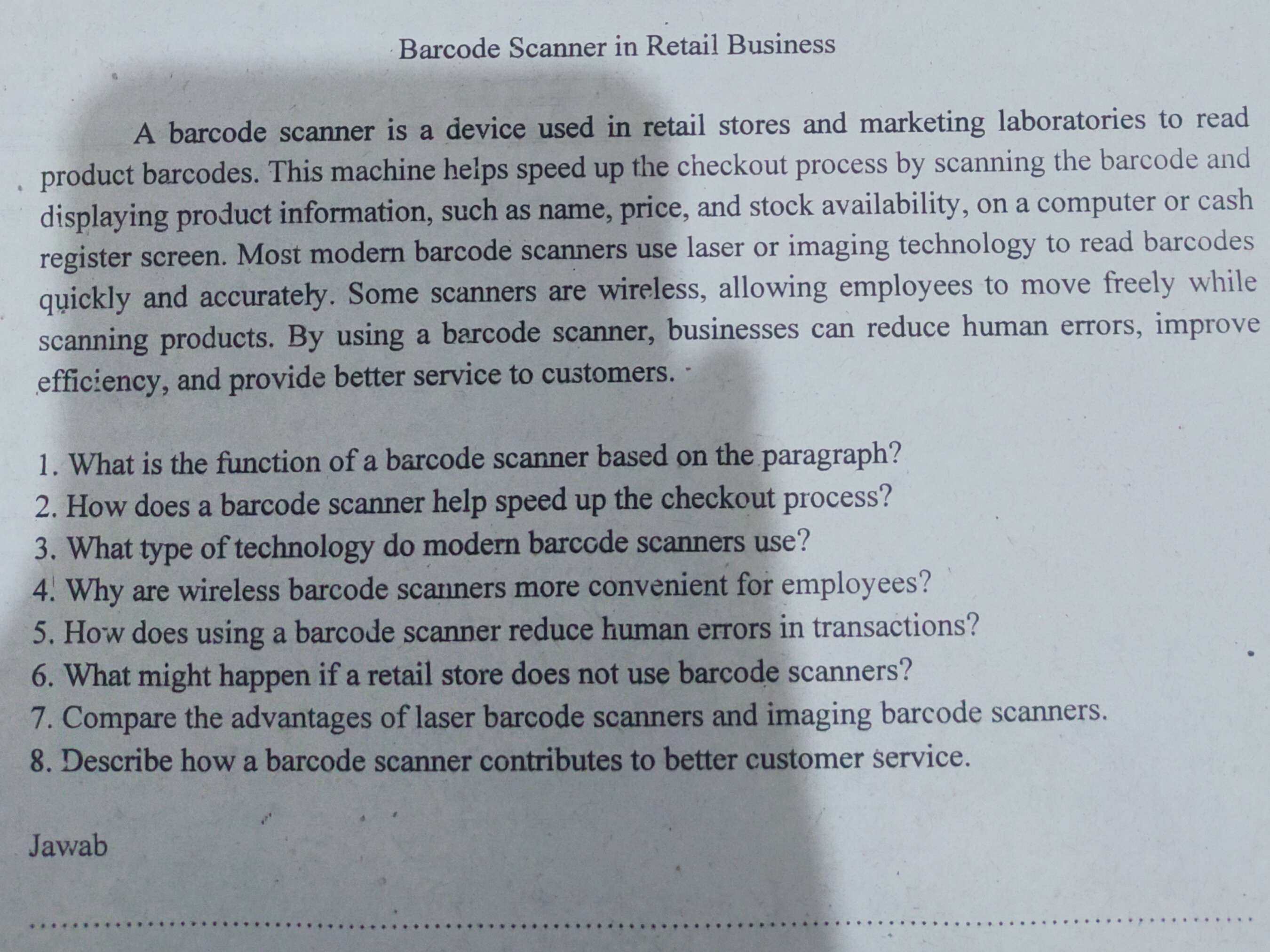 1. What is the function of a barcode scanner | StudyX