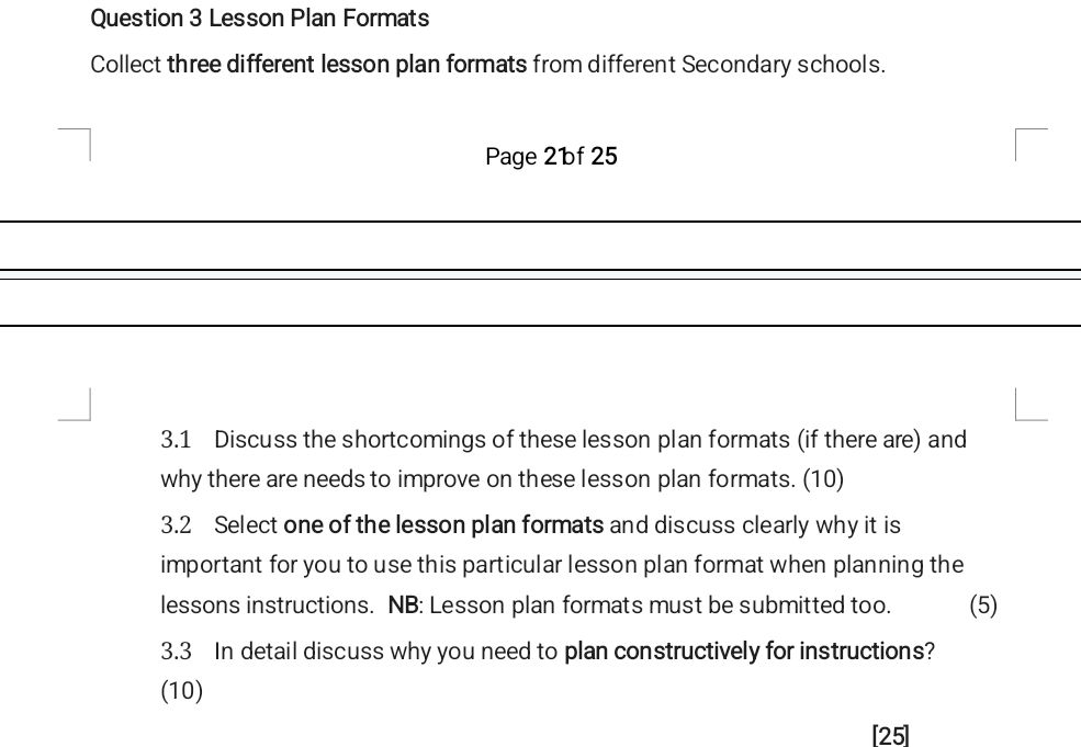 Question 3 Lesson Plan Formats Collect three | StudyX