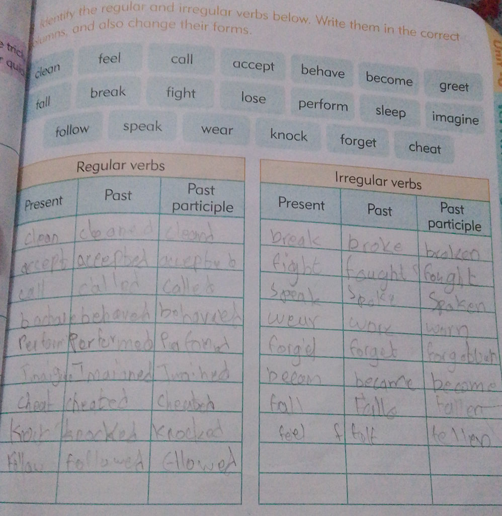 Identify the regular and irregular verbs | StudyX