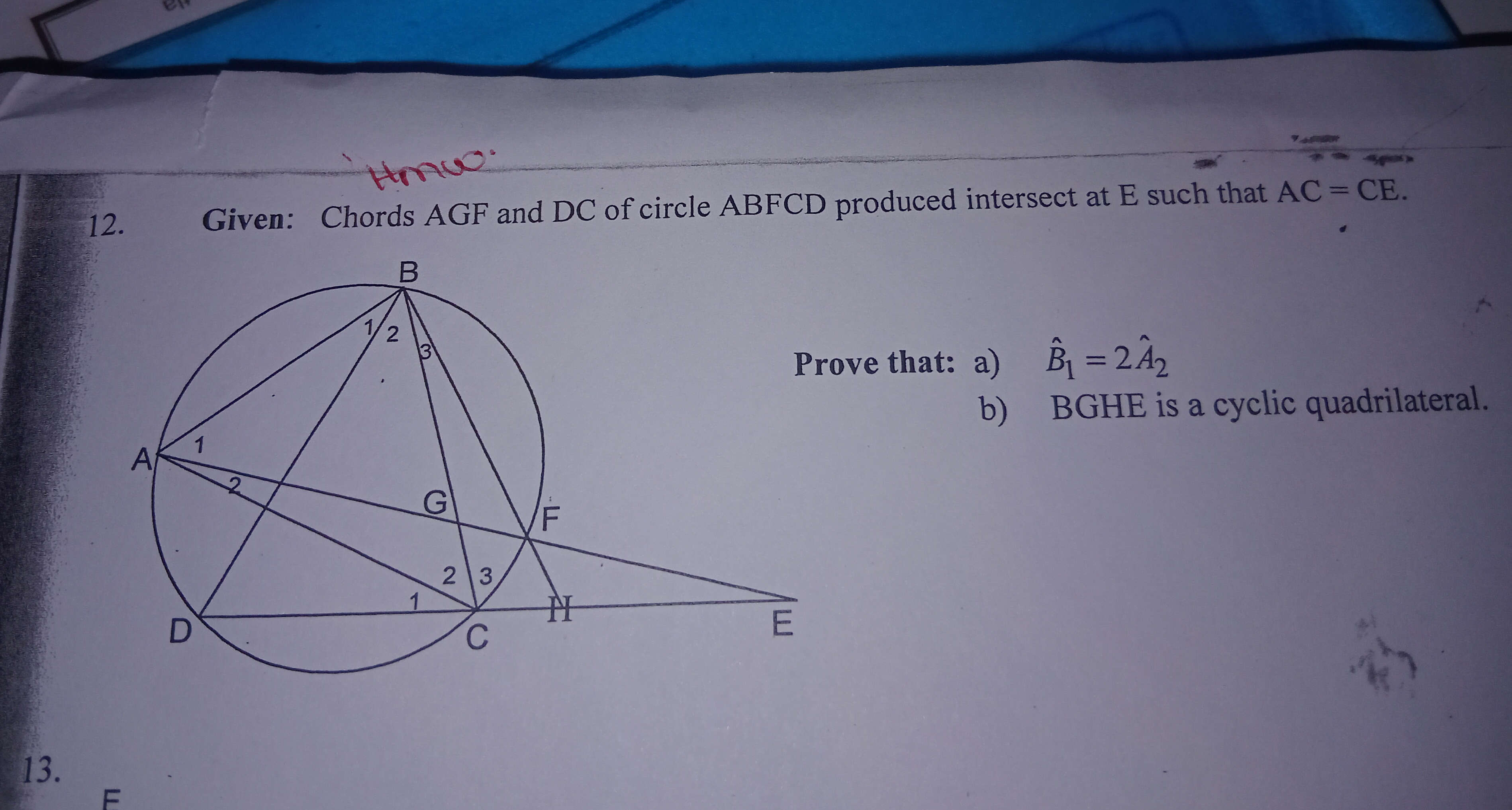 Given: Chords AGF and DC of circle ABFCD | StudyX