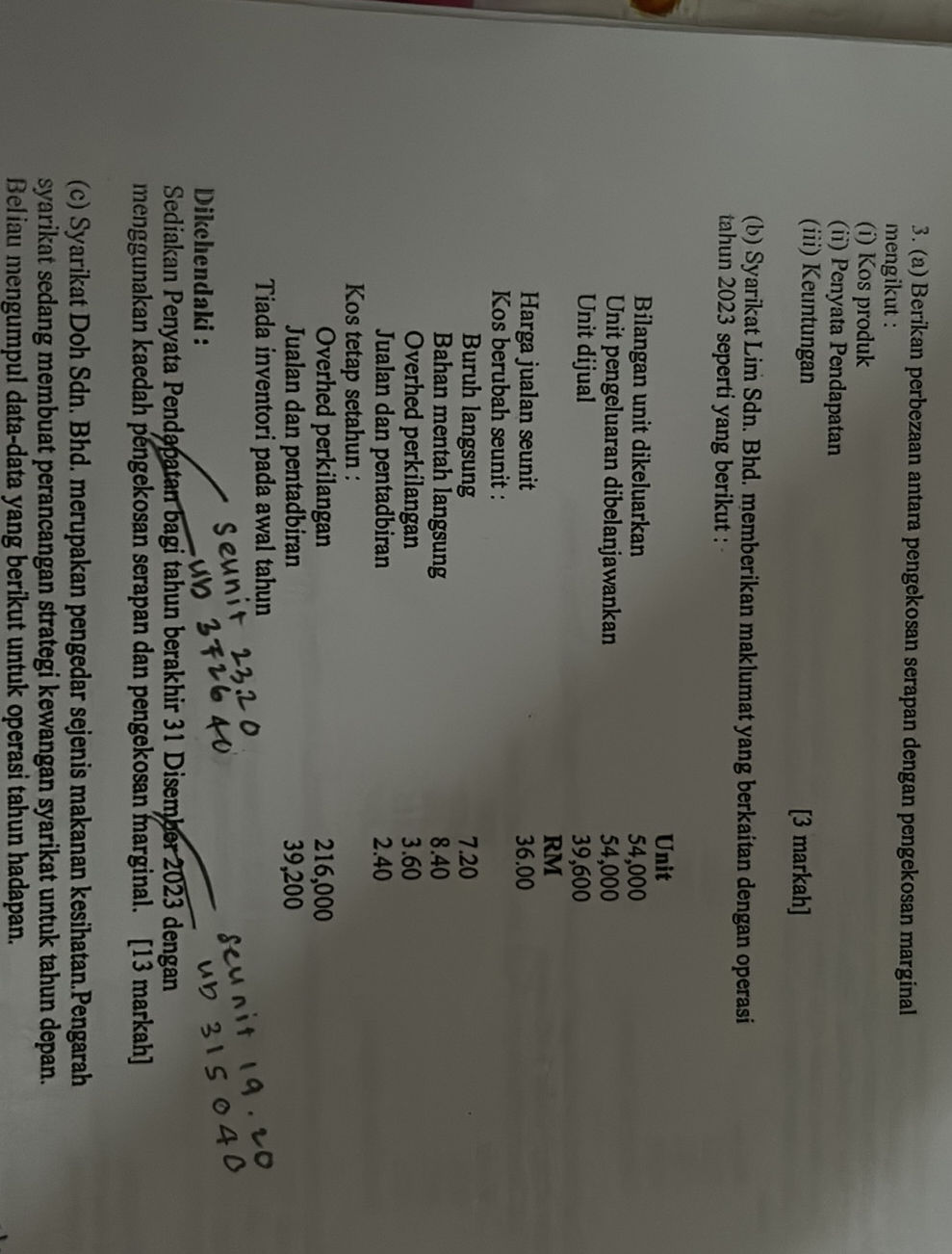 3. (a) Berikan perbezaan antara pengekosan | StudyX