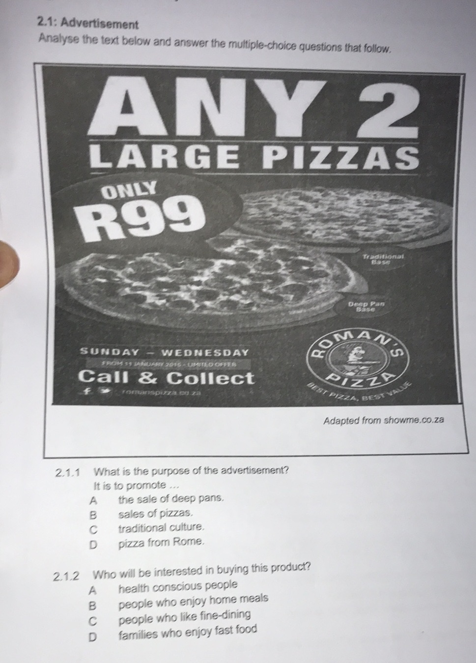 2.1: Advertisement Analyse the text below | StudyX